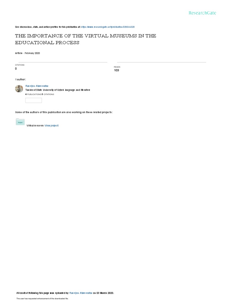 The Importance of The Virtual Museums in The Educational Process | PDF ...