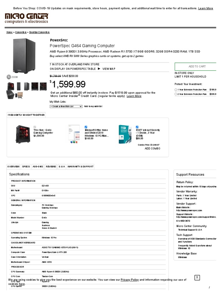 PowerSpec G464 Gaming Computer - Micro Center2020computerbought | PDF ...