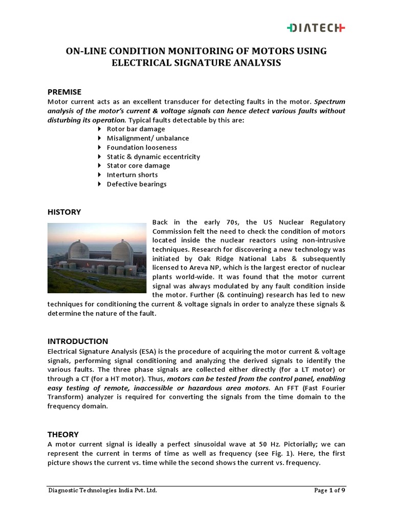 On-Line Condition Monitoring of Motors Using Electrical Signature Analysis PDF | Download Free ...