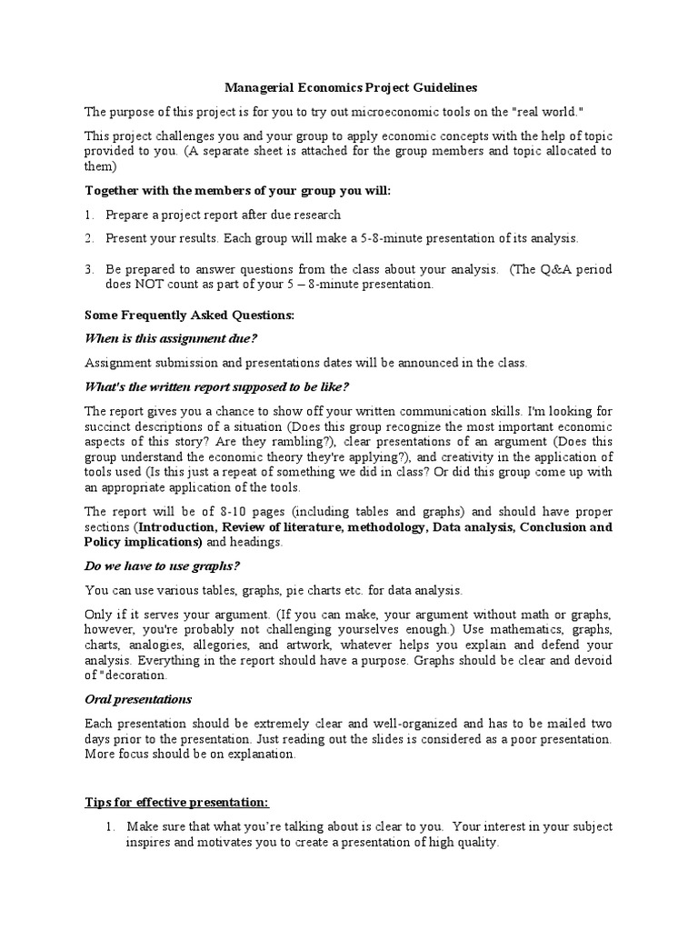 Managerial Economics Project Guidelines | PDF | Analysis | Economics