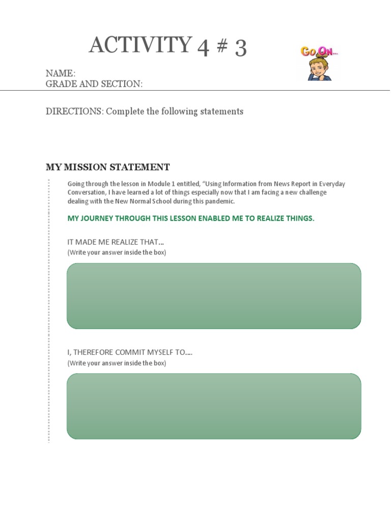 Personal Mission Statement Activity | PDF