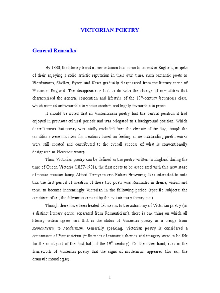 Victorian Poetry Overview | PDF | Romanticism | Poetry