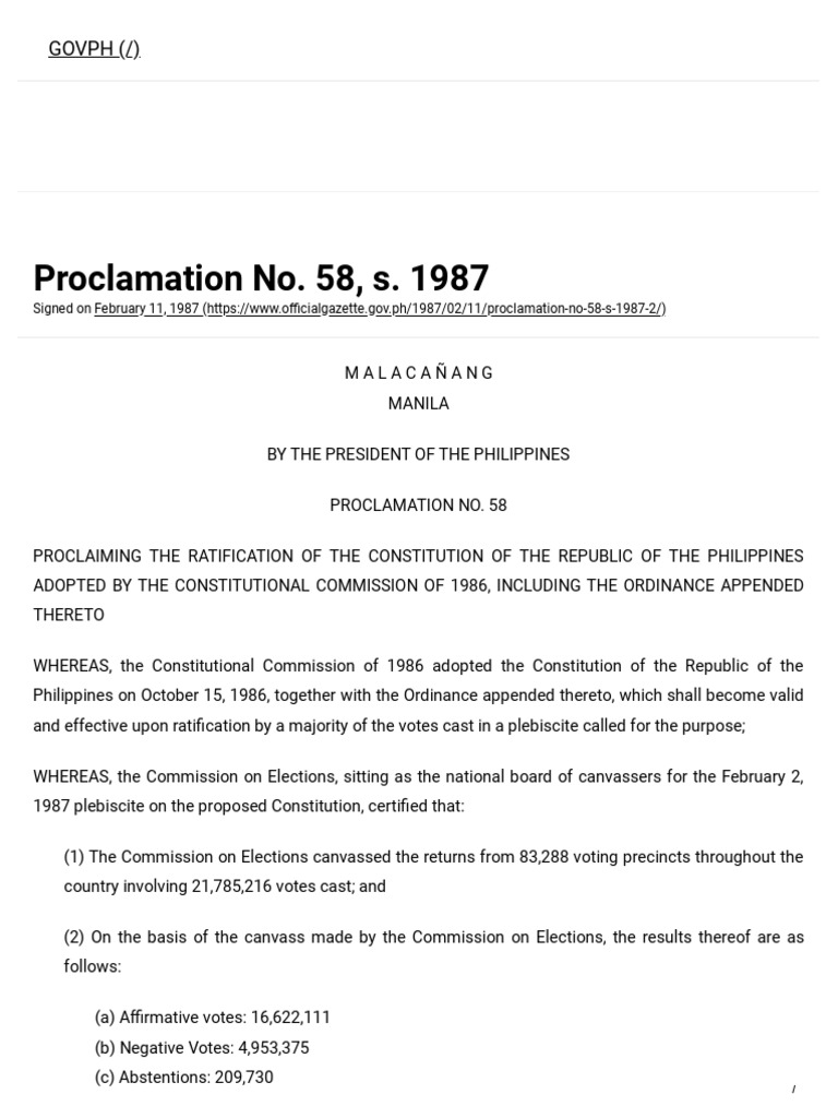 Ratification of 1987 Philippine Constitution | PDF | President Of The ...