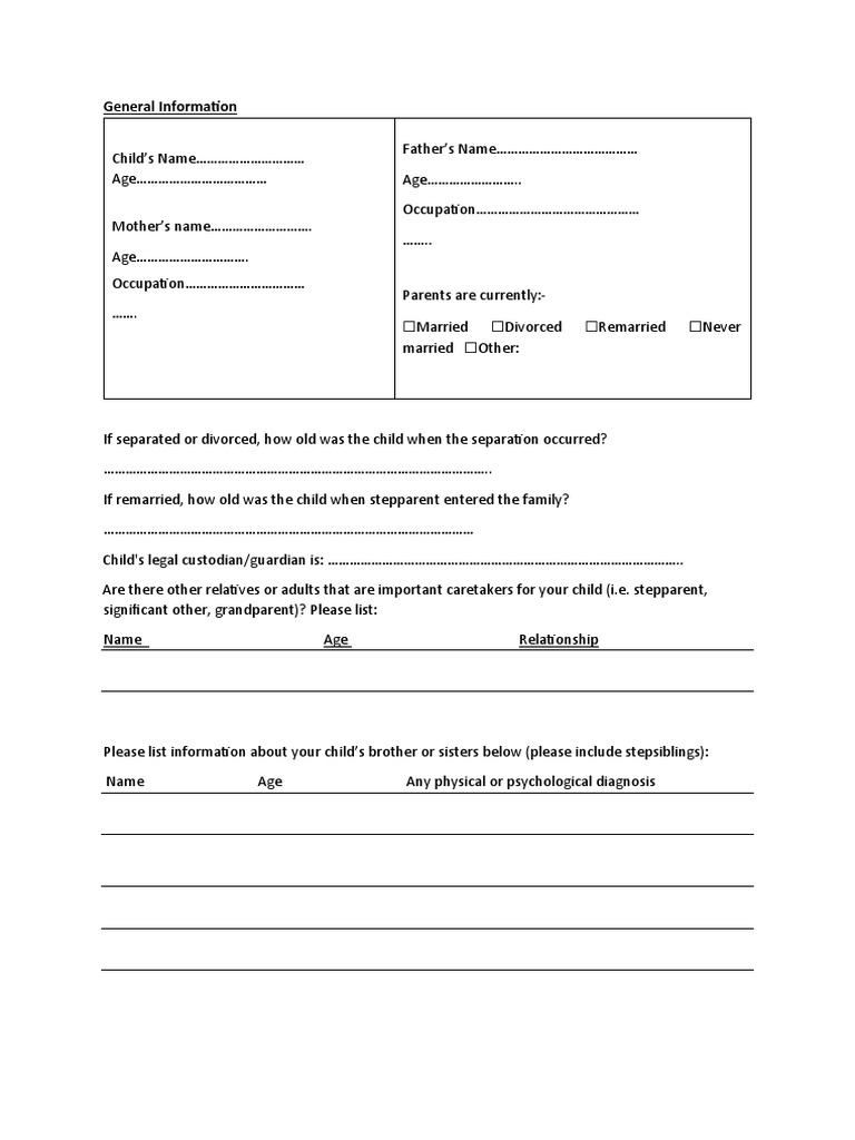 Intake Assessment | PDF | Stepfamily | Abnormal Psychology