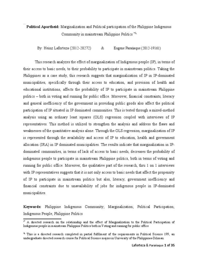 Political Marginalization of Indigenous Filipinos | PDF | Social ...