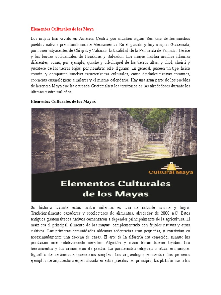 Elementos Culturales de Los Maya | PDF | Civilización maya | Mesoamérica