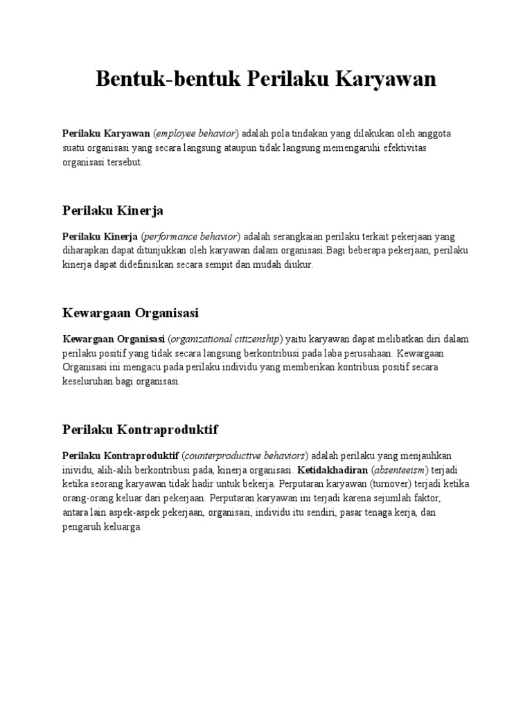 Bentuk Perilaku Karyawan dan Kinerja | PDF