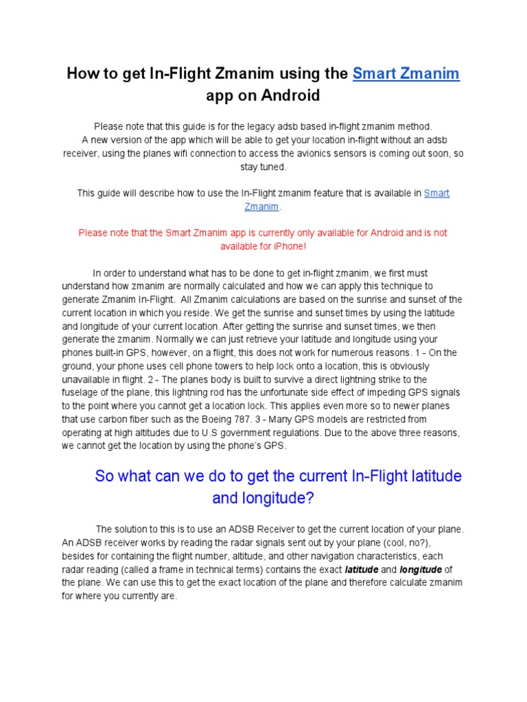 In-Flight Zmanim Setup Guide | PDF | Mobile App | Global Positioning System
