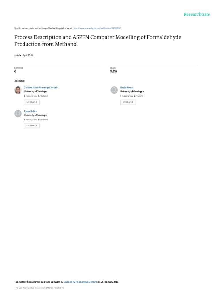 Process Description and ASPEN Computer Modelling o | PDF | Chemical ...