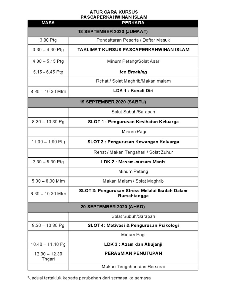 Atur Cara Kursus | PDF