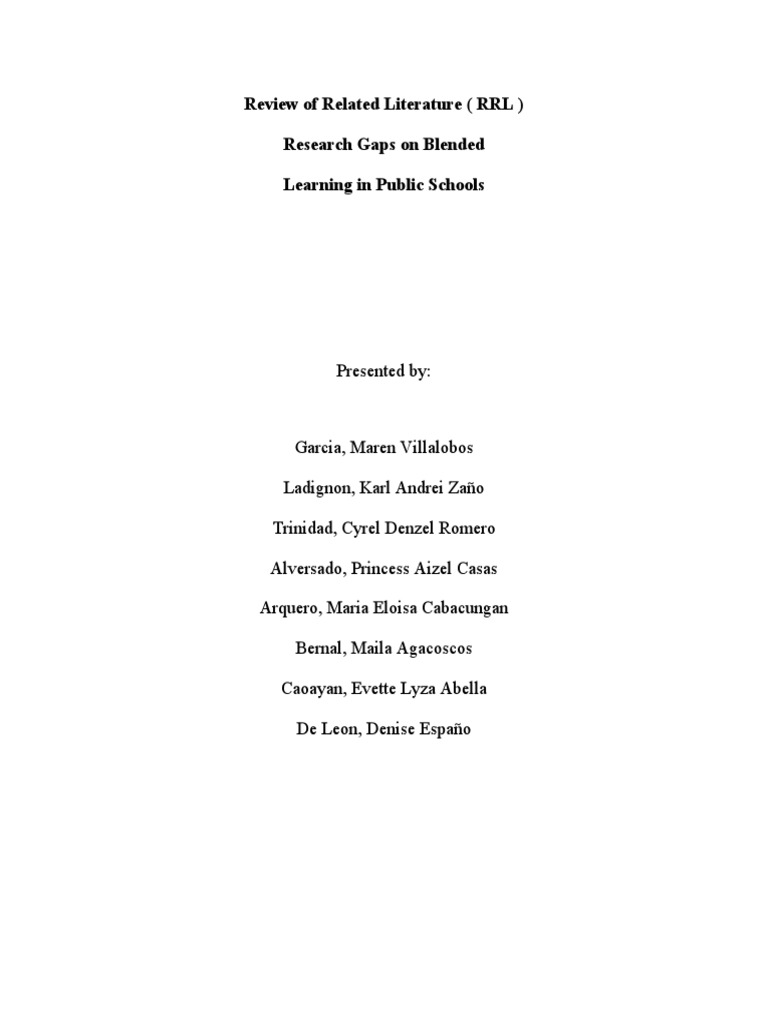 Review of Related Literature (RRL) Research Gaps On Blended Learning in Public Schools | PDF ...