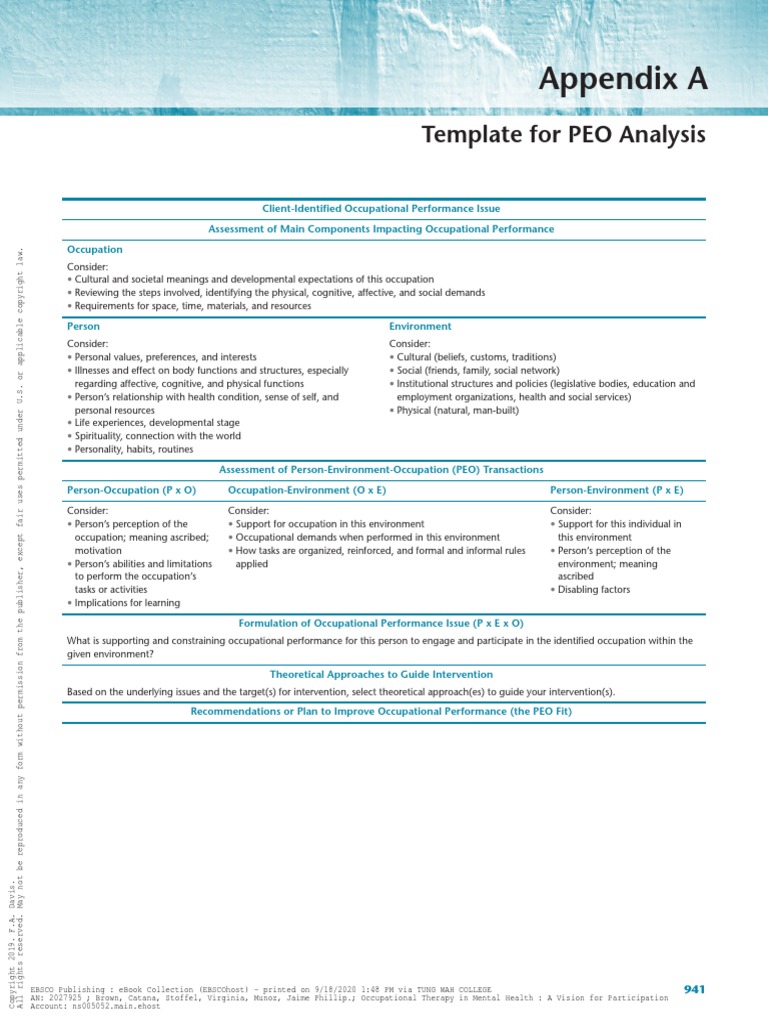 Appendix A: Template For PEO Analysis | PDF | Occupational Therapy ...