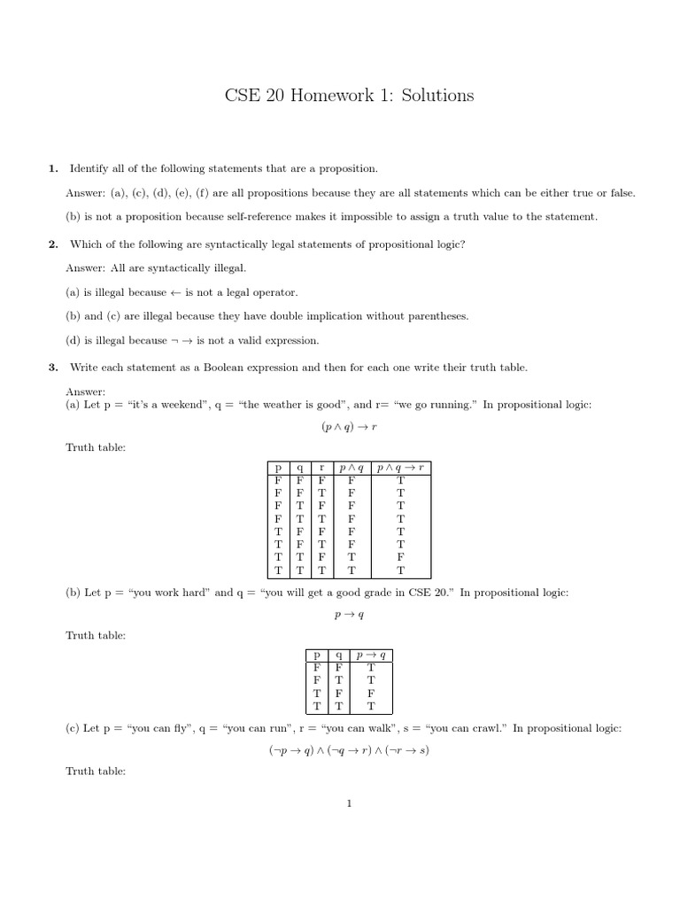 CSE 20 Homework 1: Solutions | PDF | Boolean Algebra | Teaching Mathematics