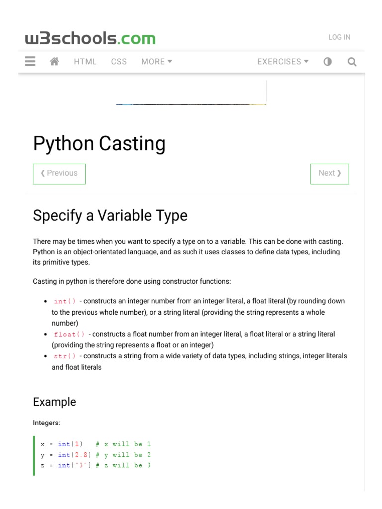 Python Casting W3schools Pdf Bootstrap Front End Framework Integer Computer Science