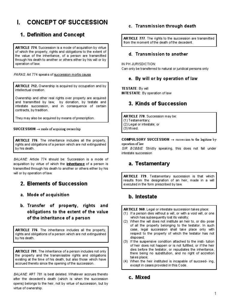Succession Notes | PDF | Inheritance | Intestacy