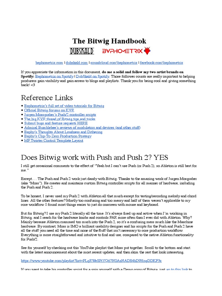 The Bitwig Handbook by Baphometrix | PDF | Tag (Metadata) | Computer File