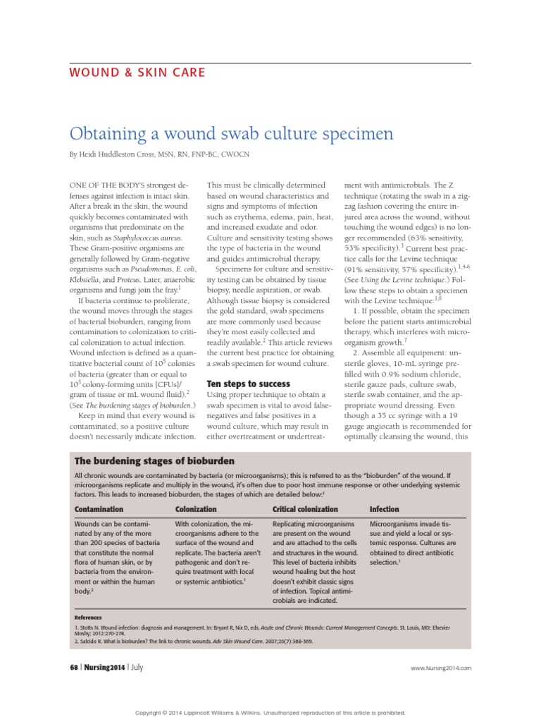 Obtaining A Wound Swab Culture Specimen | PDF | Wound | Infection