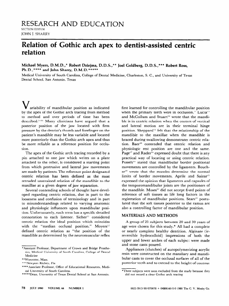 Relation of Gothic Arch Apex To Dentist-Assisted Centric Relation ...