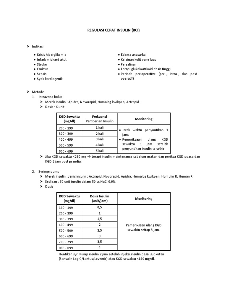 Regulasi Cepat Insulin (RCI) dan Dosis | PDF