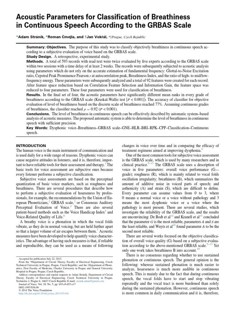 Acoustic Parameters For Classification of Breathiness in Continuous ...