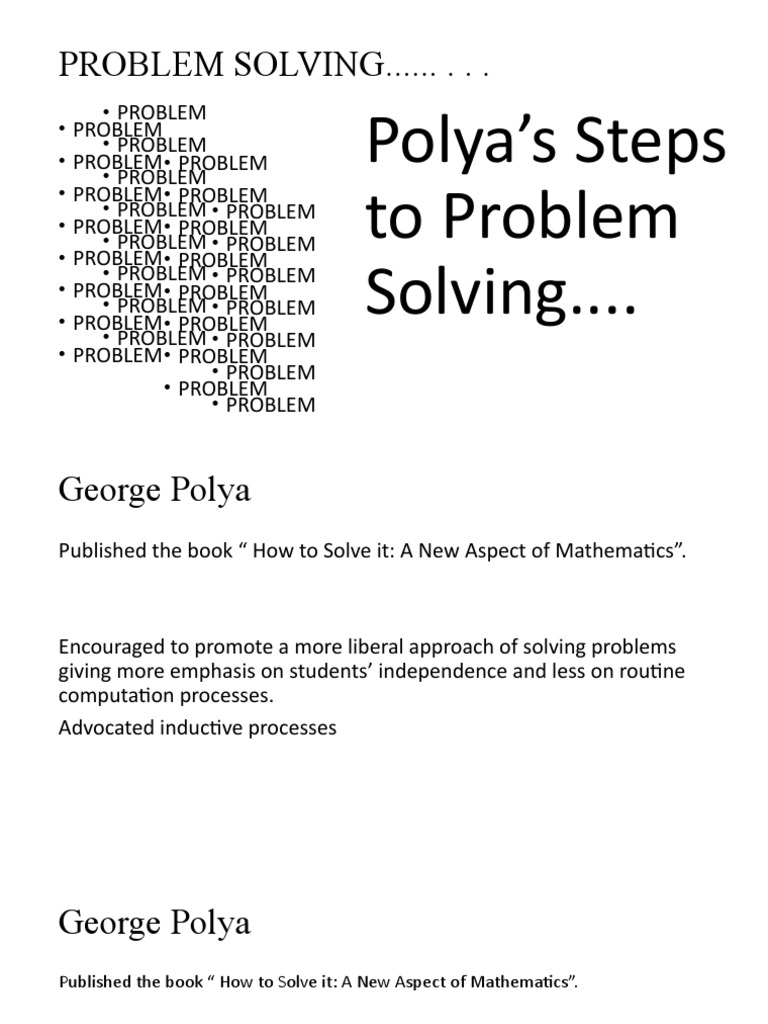 Polya's Steps To Problem Solving... | PDF | Area | Numbers
