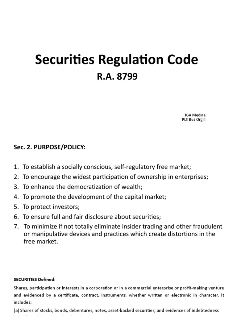 Securities Regulation Code: JGA Medina Pls Bus Org Ii | PDF | Margin ...