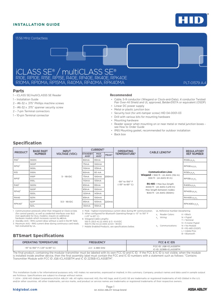 Plt-01579-A.4 Iclass Se Multiclass Se Installaton Guide PDF | PDF | Telecommunications ...