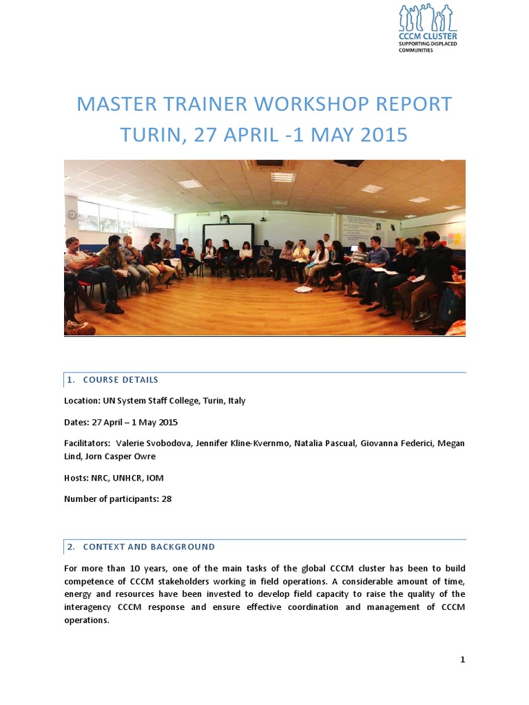 CCCM Master Trainer Workshop Report - Final - August 25th | PDF ...