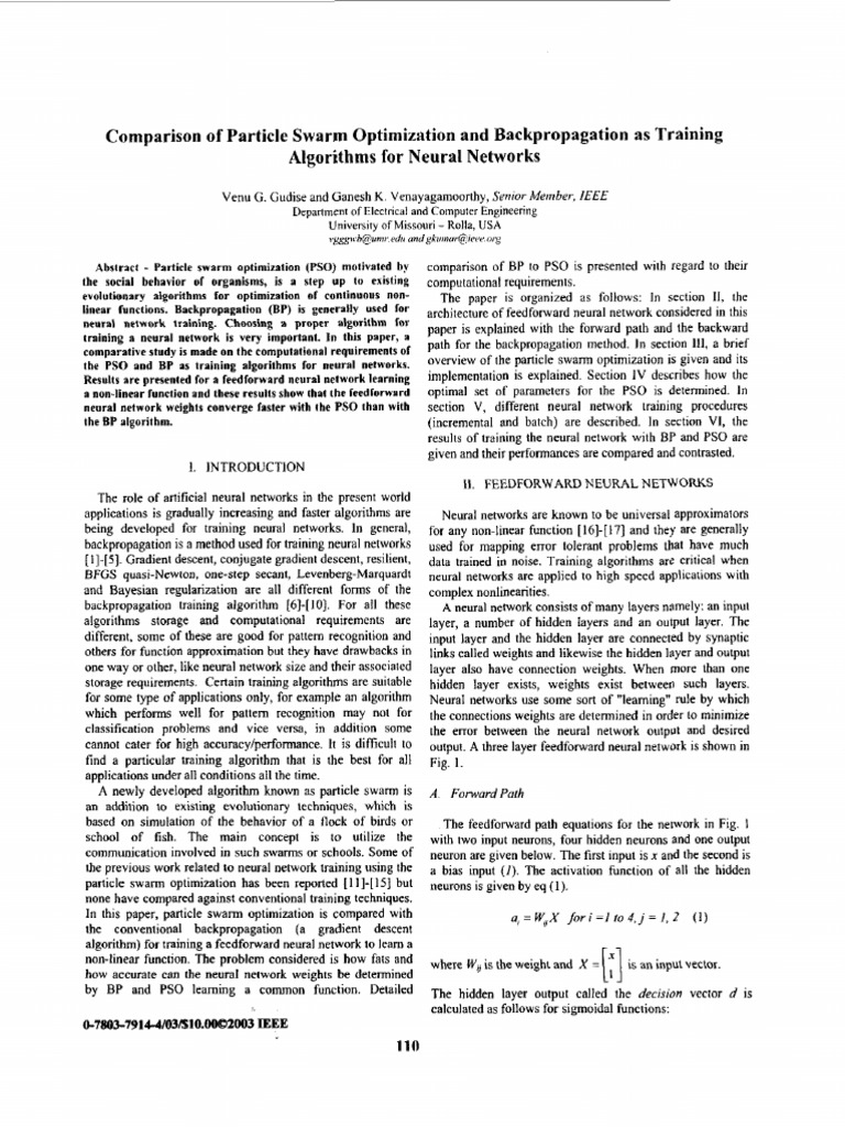 Comparison of Particle Swarm Optimization and Backpropagation As | PDF | Artificial Neural ...