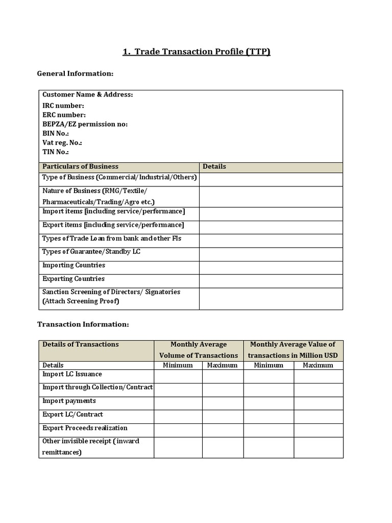Trade Transaction Profile Overview | PDF | Financial Transaction | Banks
