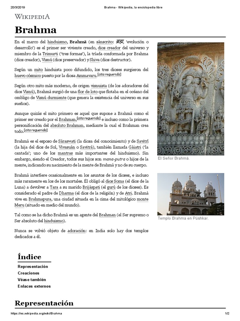 Brahma - Wikipedia, La Enciclopedia Libre | PDF | Literatura hindú ...