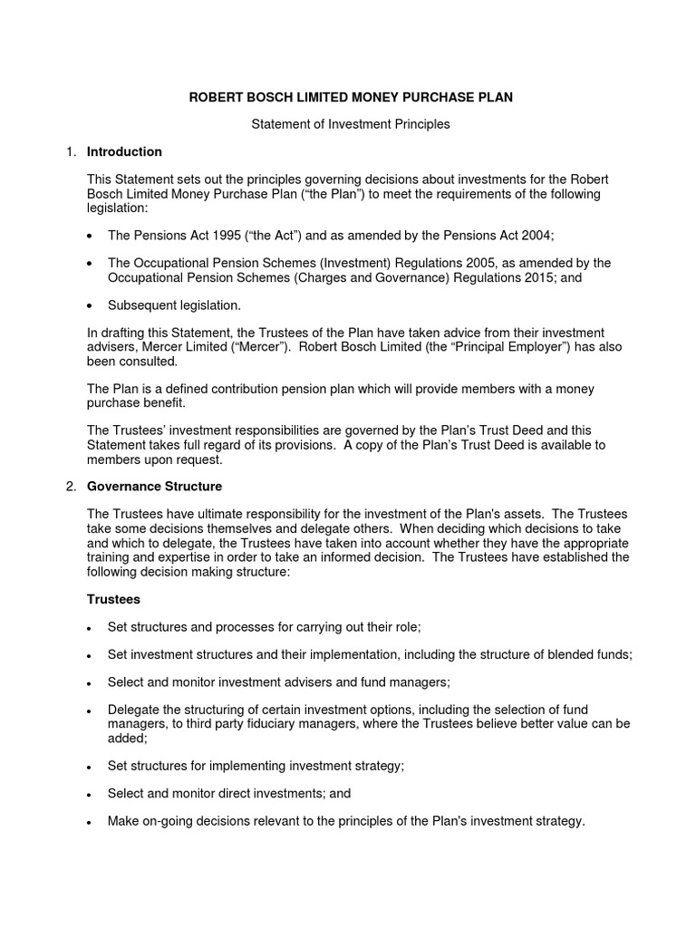 Robert Bosch Limited Money Purchase Plan | PDF | Asset Allocation ...