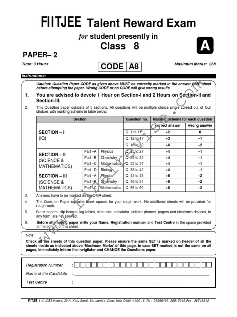 FTRE Class 8 Sample Paper-2 2013 | PDF | Nucleic Acids | Dna