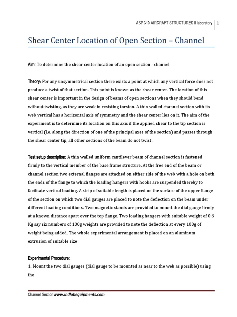 To Determine The Shear Center Location of An Open Section - Channel ...