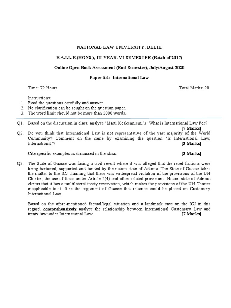 International Law Exam Questions Analysis | PDF