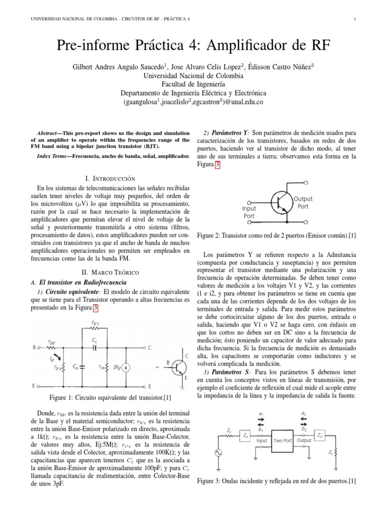 Pre Informe PR Ctica 3 Circuitos de RF | Descargar gratis PDF | Transistor | Física