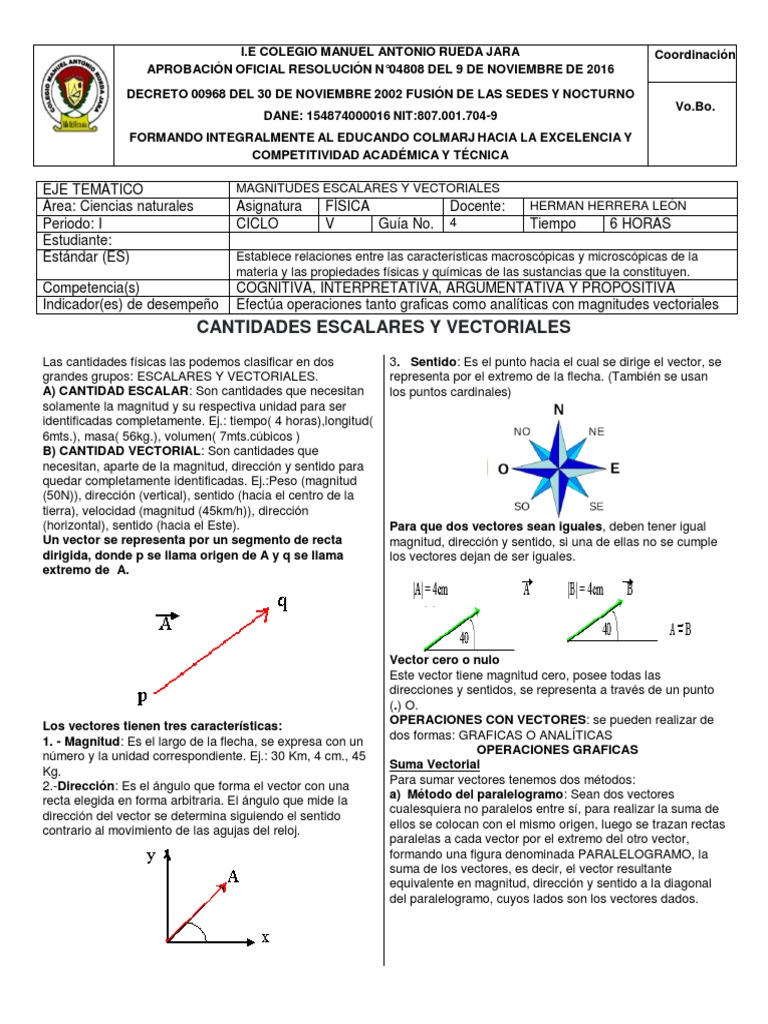 Guia 4 Escalares y Vectores | Descargar gratis PDF | Vector Euclidiano | Sustracción