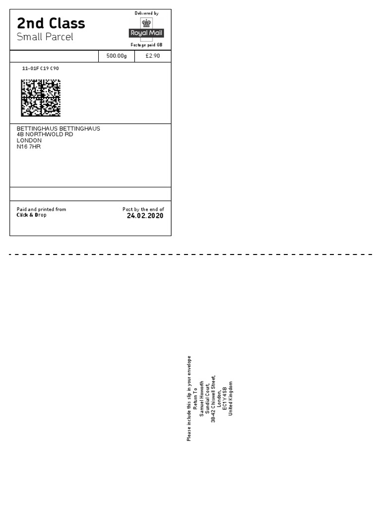 Parcel Delivery Details for N16 7HR | PDF