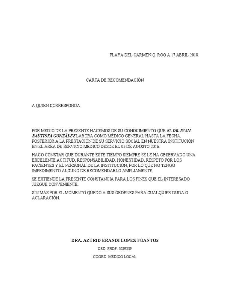 Carta Recomendacion Astrid CRM | PDF