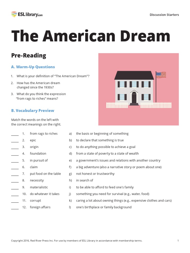 The American Dream: Pre-Reading | PDF | American Dream | Grammatical Number