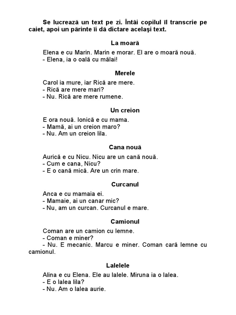 Texte de Citit Si Transcris Cls I | PDF