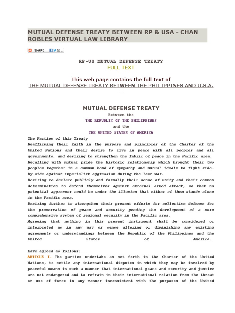 Mutual Defense Treaty Between RP & Usa - Chan Robles Virtual Law ...