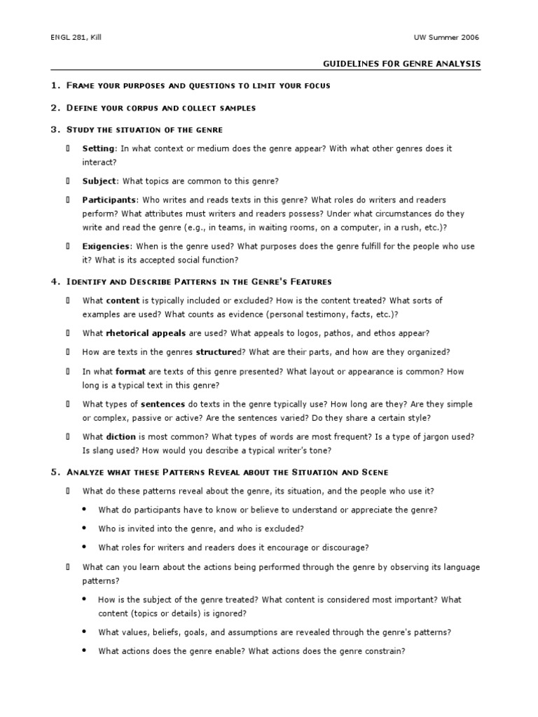 Genre Analysis Heuristic | PDF | Genre | Rhetoric