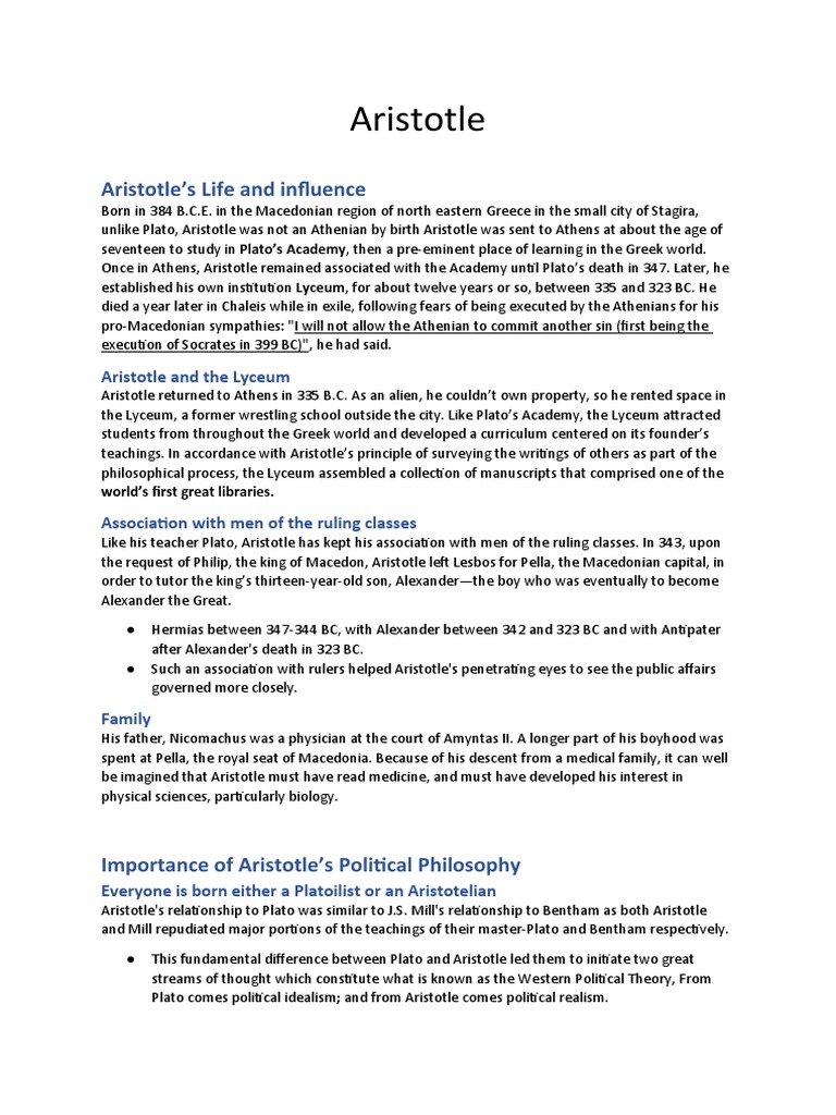Aristotle: Aristotle's Life and Influence | Download Free PDF ...