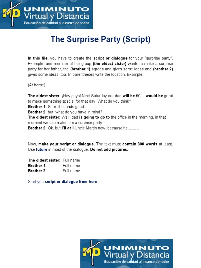 The Surprise Party (Script) : Future | PDF