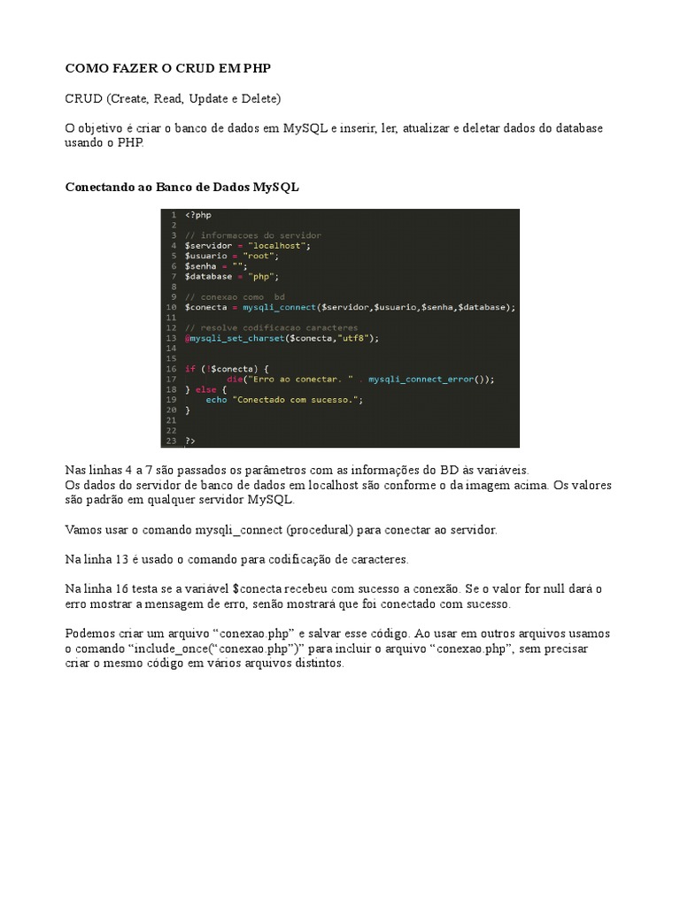 Como Fazer O Crud Em Php Com Mysqli Connect Pdf Php Dados 