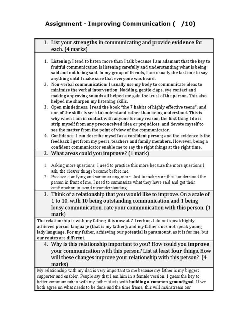 Assignment - Improving Communication (/10) | PDF | Nonverbal ...