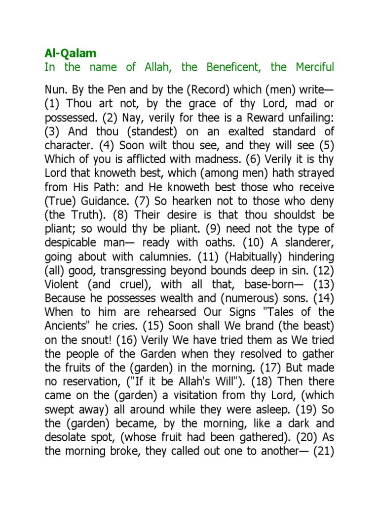 VERSe AL-QALAM FROM HOY QURAN | PDF | Religious Behaviour And ...