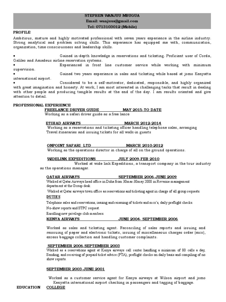 Steve CV | PDF | Aviation | Airlines