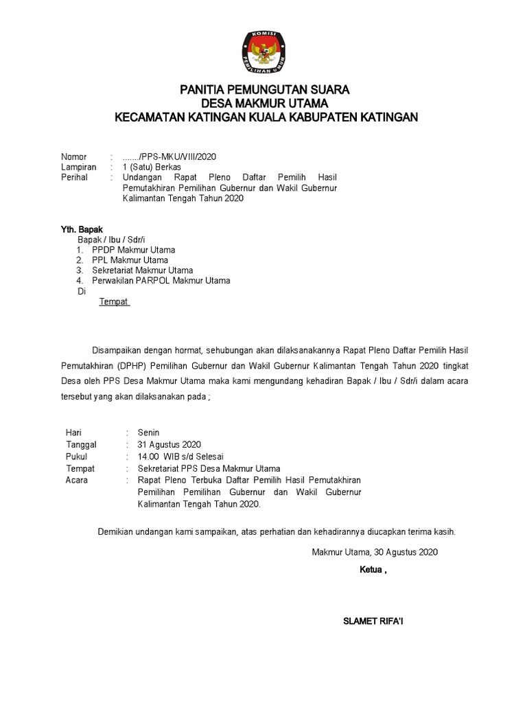 Surat Undangan Pleno DPHP | PDF